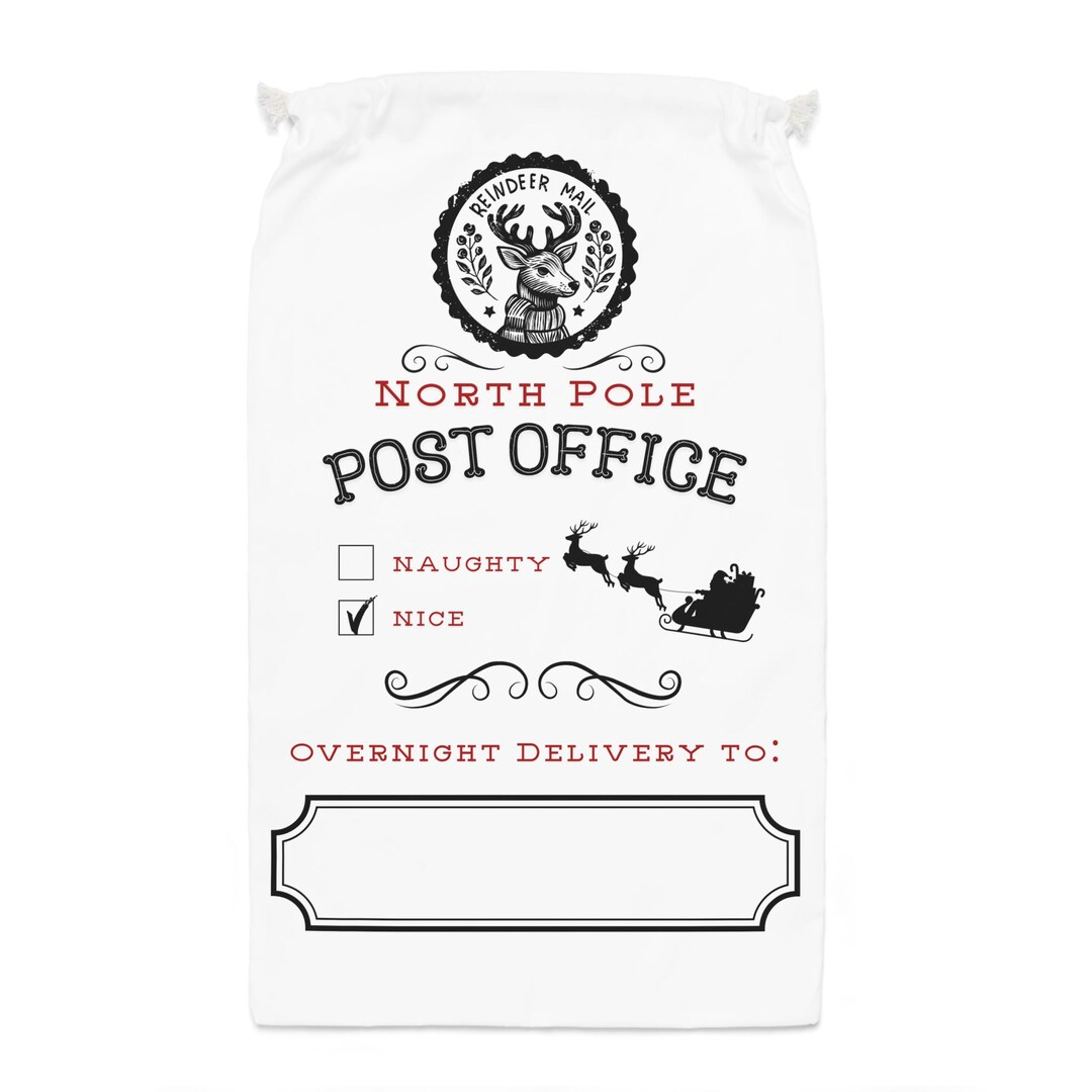 North Pole Post Office Nice List Sack | Christmas Santa Gift Bag - Etsy