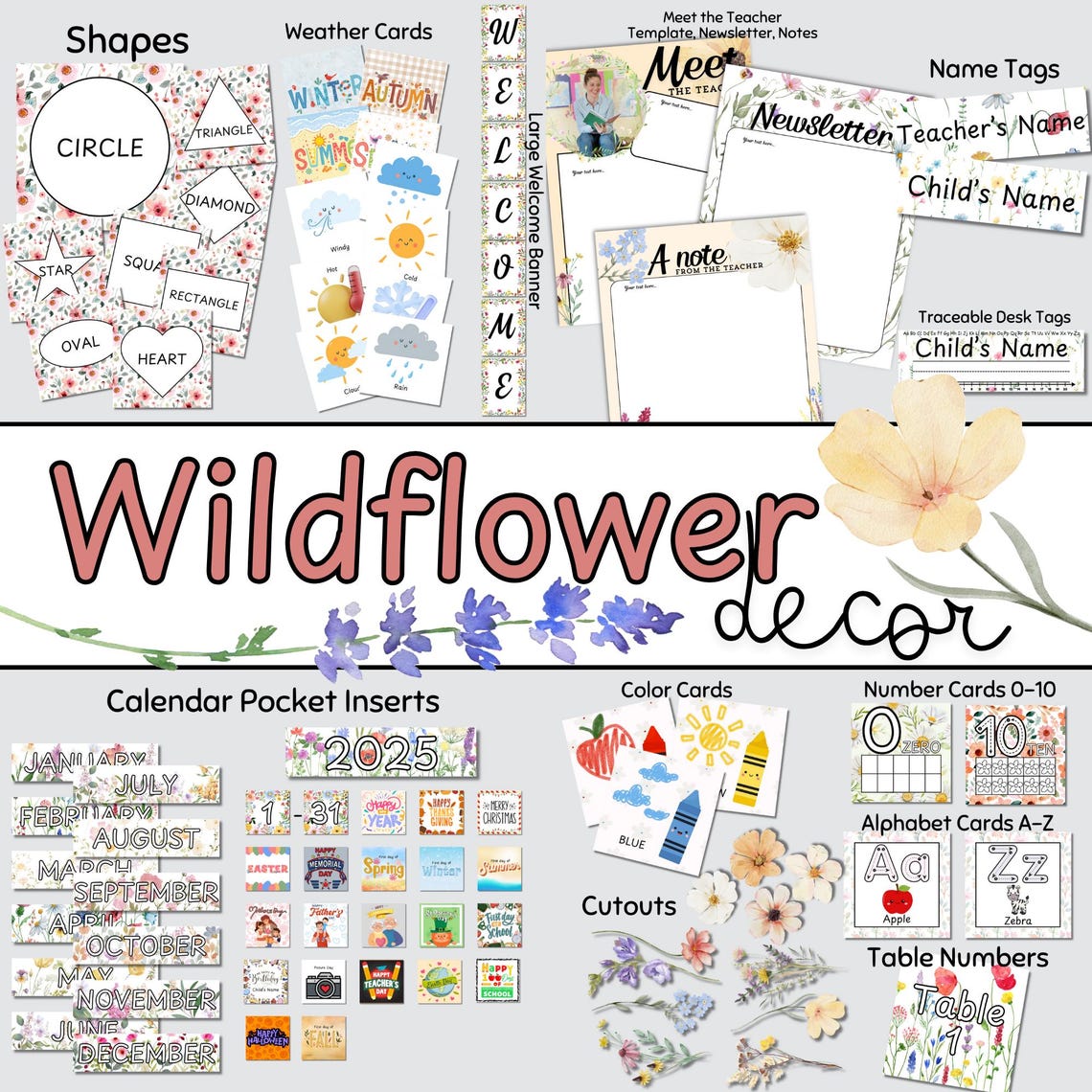 DIGITAL, Wildflower Themed Classroom Decor Bundle, Classroom ...