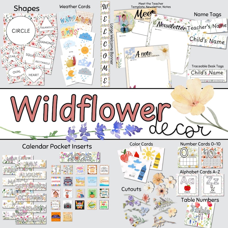 DIGITAL, Wildflower Themed Classroom Decor Bundle, Classroom ...