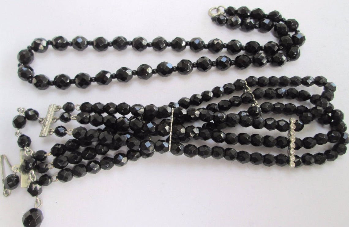 2 Good Quality Vintage Art Deco 3 Row French Jet Bead Choker - Etsy