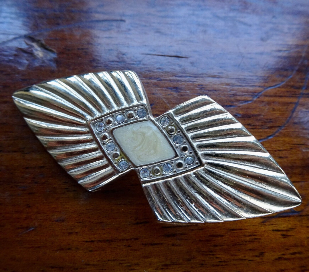 Delightful Vintage Bex Art Deco Gold and Rhinestone Enamel Brooch - Etsy