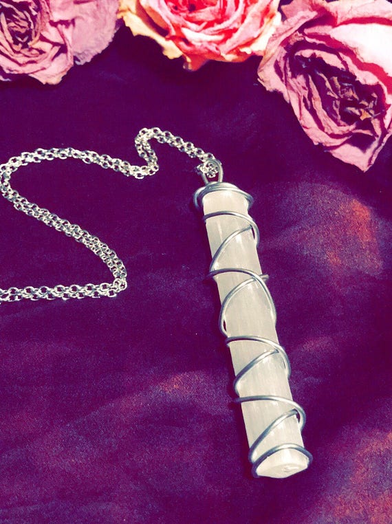 Hand Wrapped Long Selenite Necklace for Cleansing & Joy | Etsy
