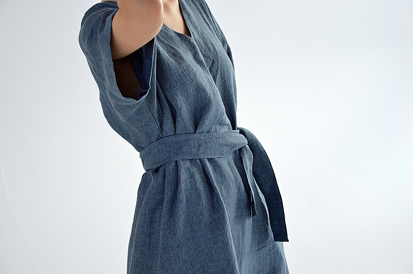 Denim Linen Dress / Woman's Linen Dress / Short Sleeve - Etsy