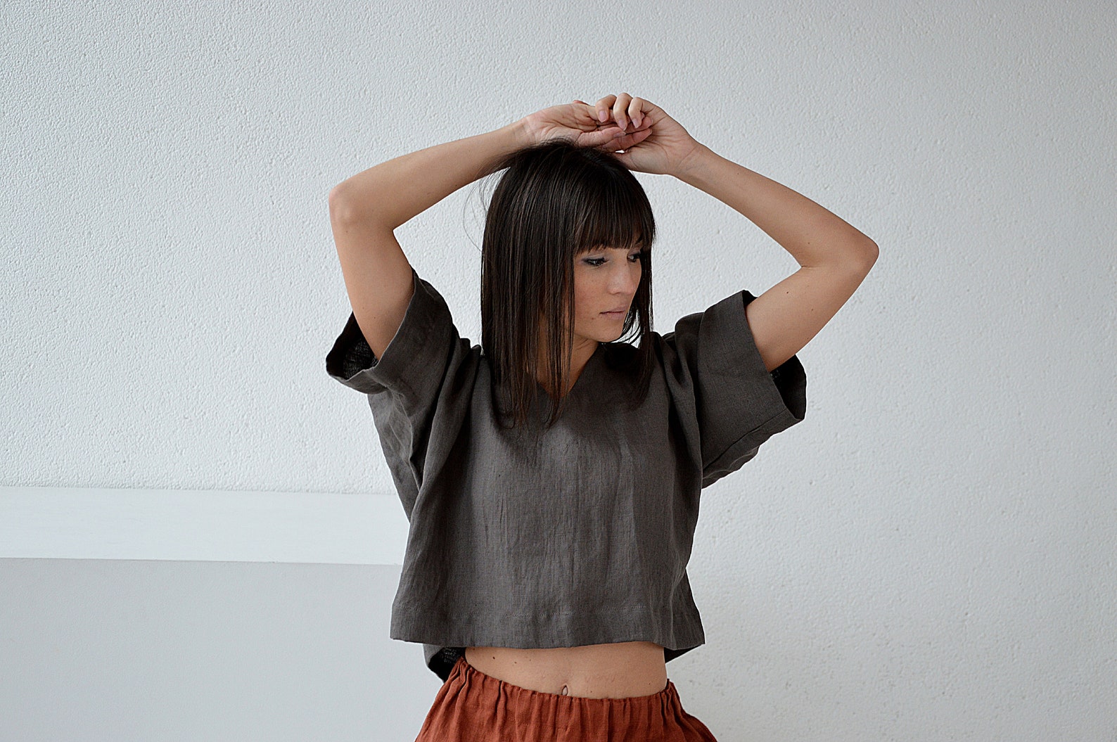 V-neck Linen Blouse / Loose Linen Top / Oversize Linen Top / | Etsy