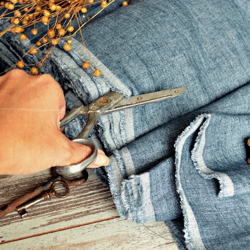 Japanese Linen Fabric Blue Scroll Grass Pattern Print Fine | Etsy