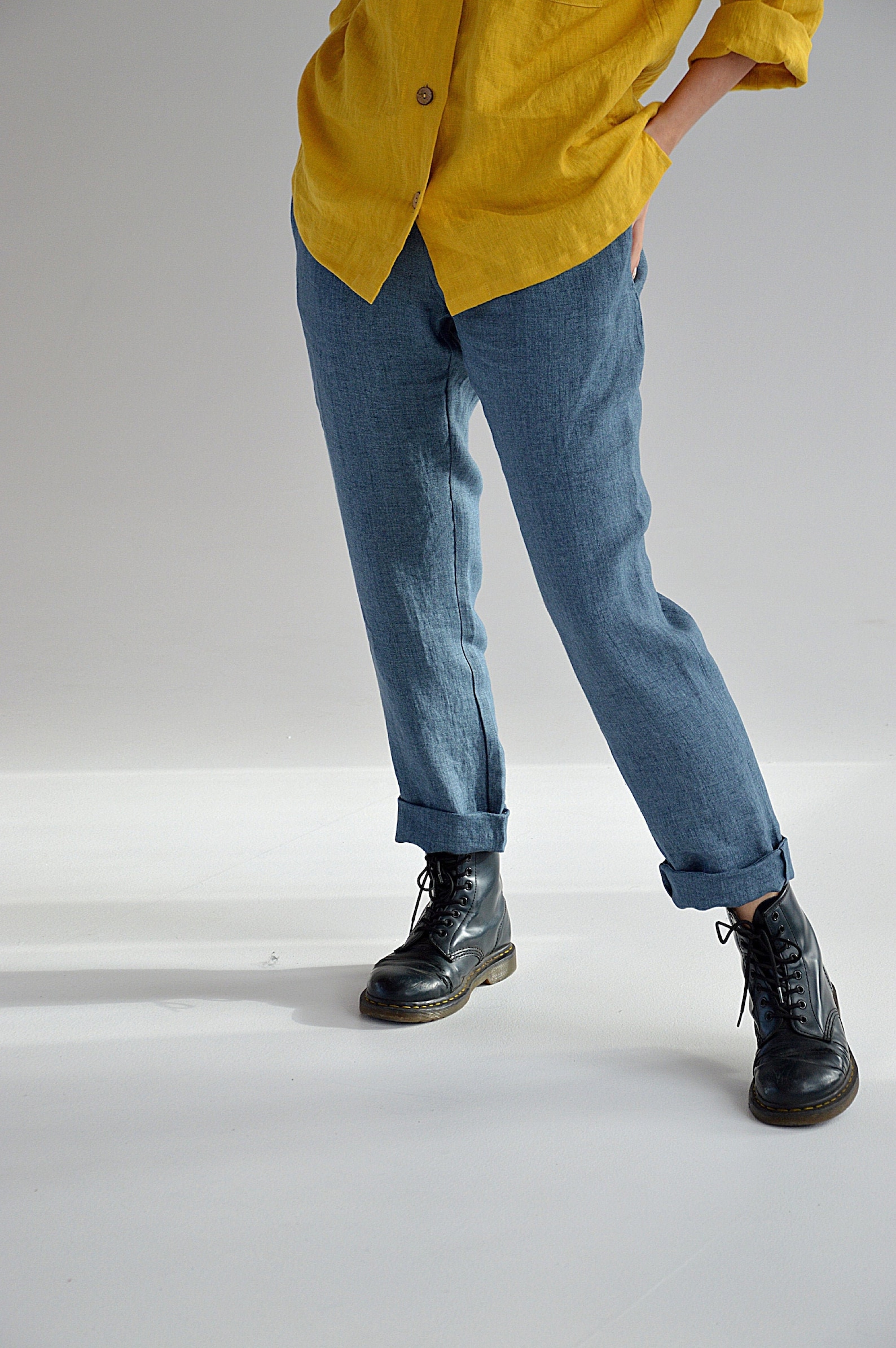 Denim Linen Pants / Linen Pants With Pockets / Long Linen - Etsy