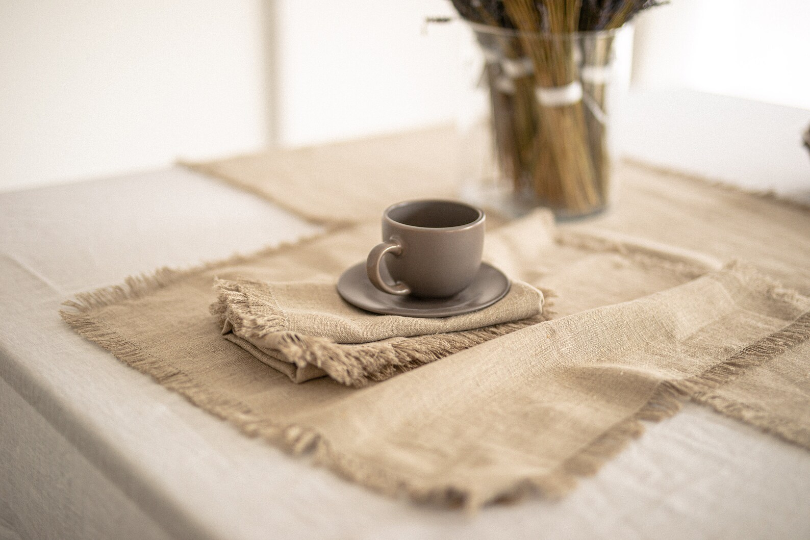 Linen Fringed Napkins Thick Linen Napkin Set Large Linen - Etsy