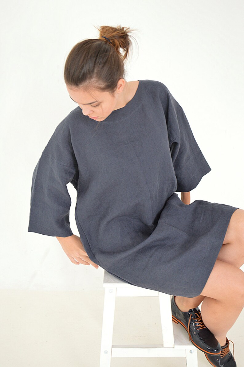 Linen Oversize Tunic Midnight Blue Linen Tunic | Etsy