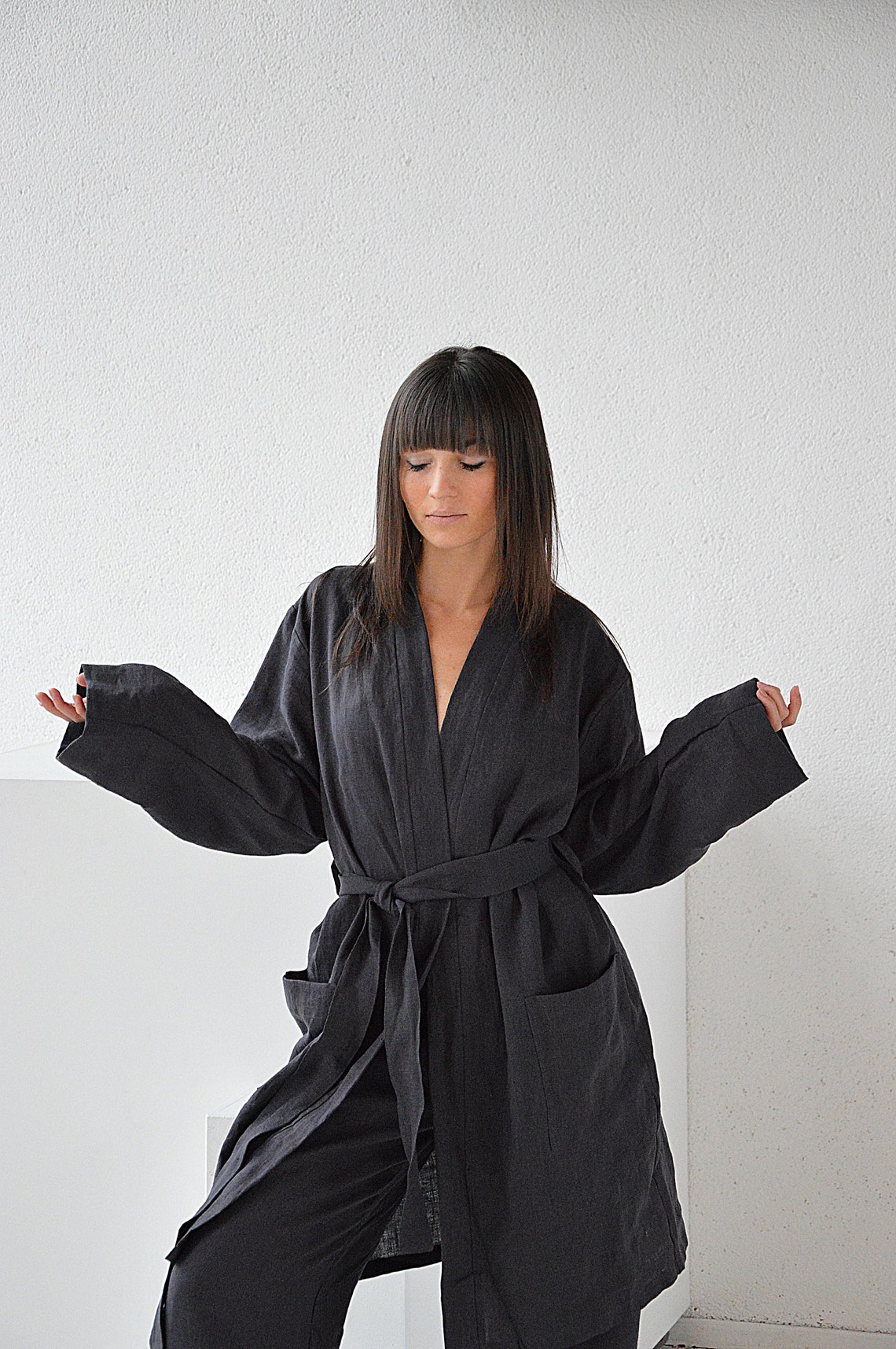 Linen Morning Robe Woman's Linen Bathrobe Linen - Etsy