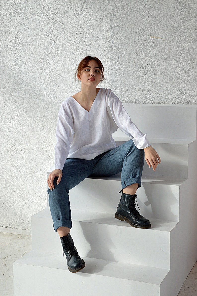 Denim Linen Pants / Linen Pants With Pockets / Long Linen - Etsy