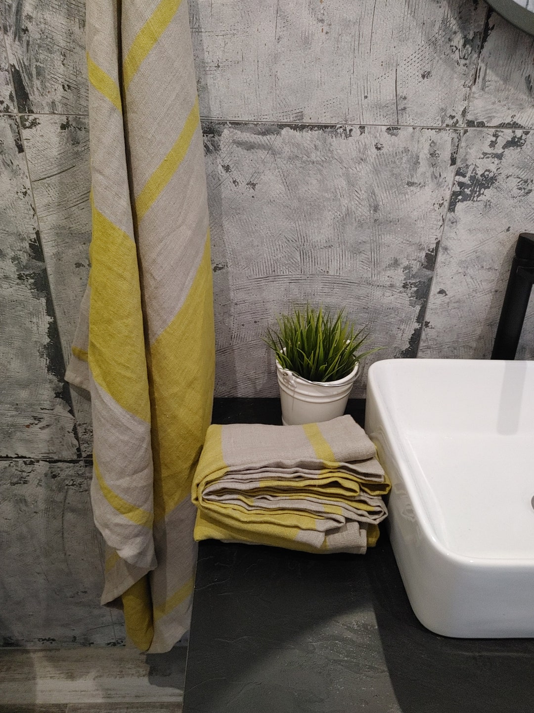 Linen Bath Sheet Stonewashed Linen Bath Towels Thick Striped - Etsy