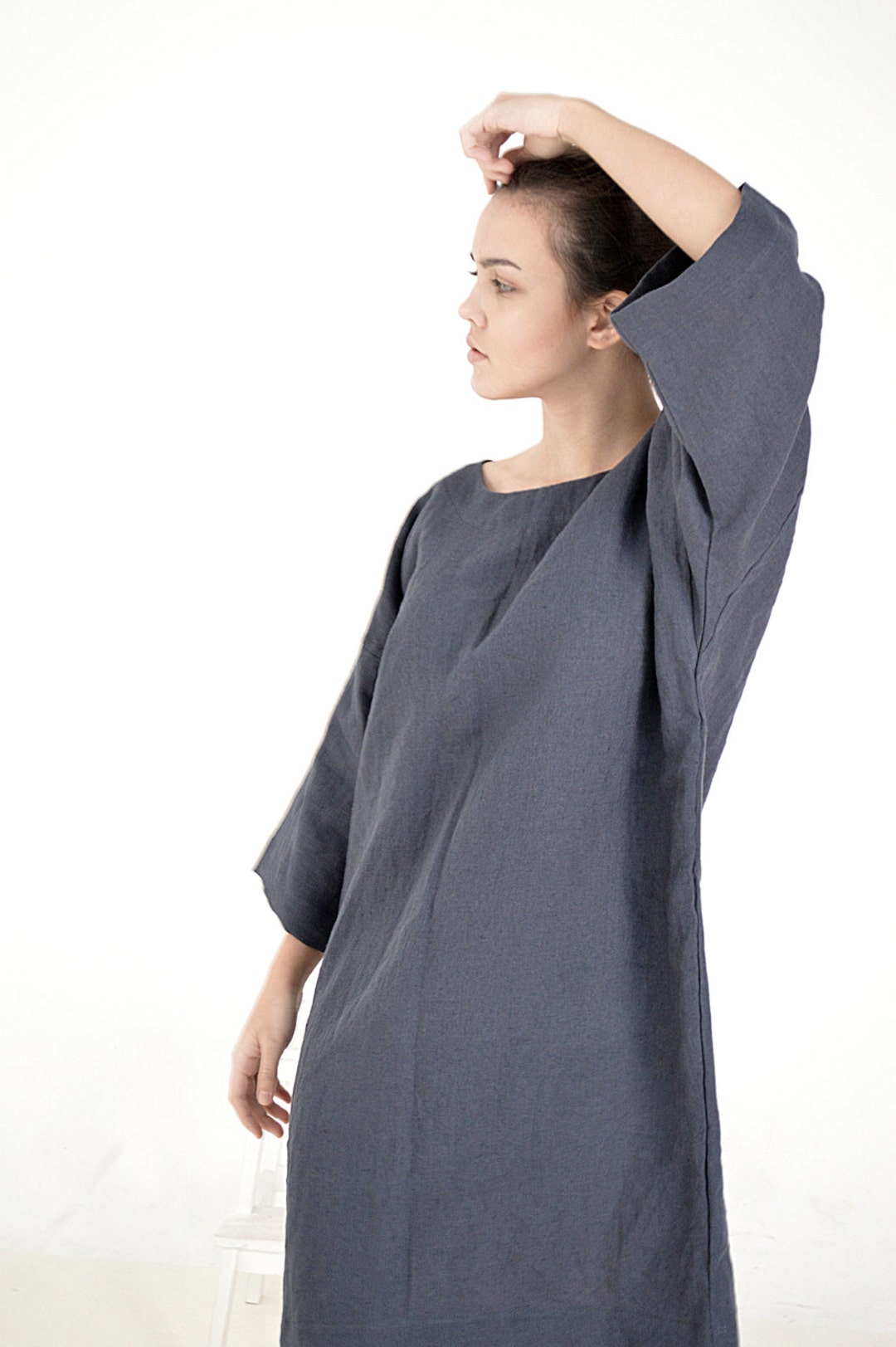 Linen Oversize Tunic - Midnight Blue Linen Tunic - High-quality Linen ...