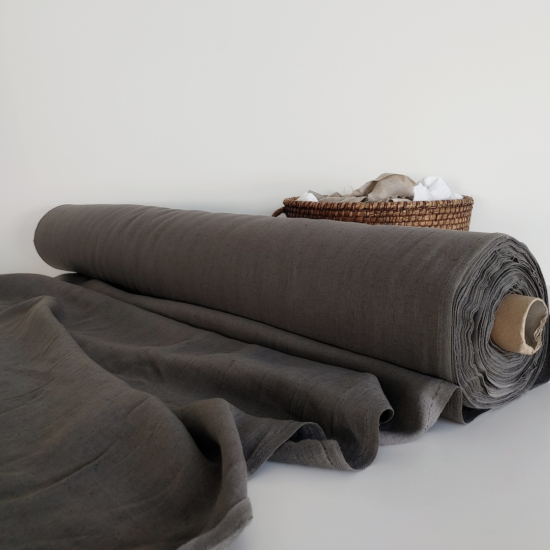 HEAVY Linen Fabric 280 GSM, STONE Gray Thick Softened Linen Fabric ...