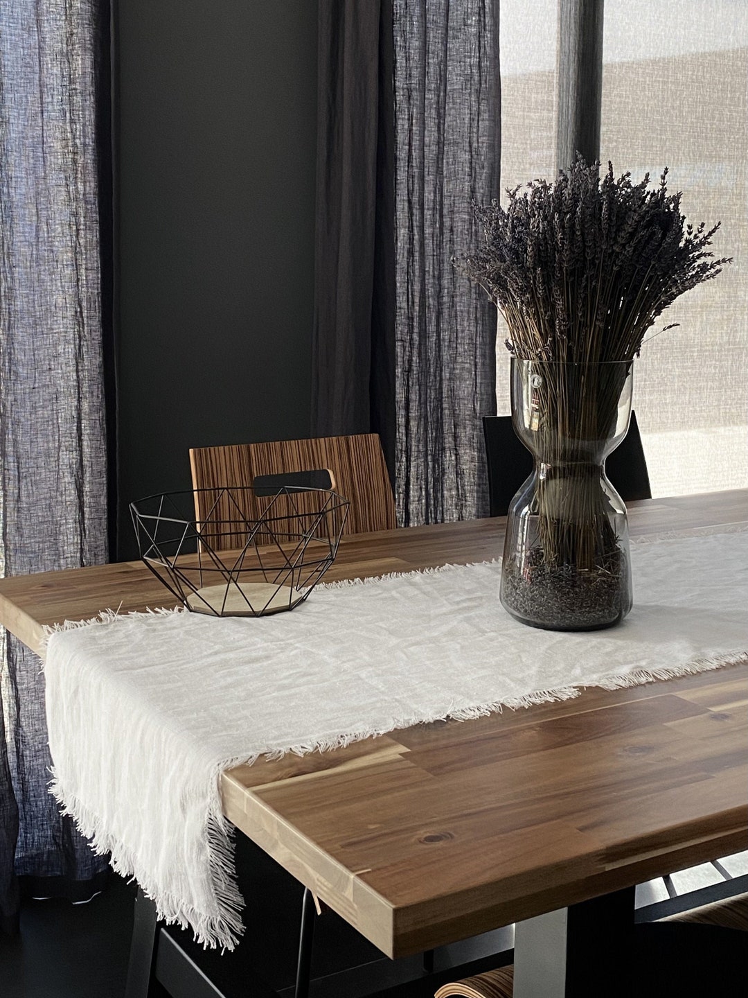 Linen Table Runner, Rustic Softened Linen Raw Edges Table Runner, Heavy ...