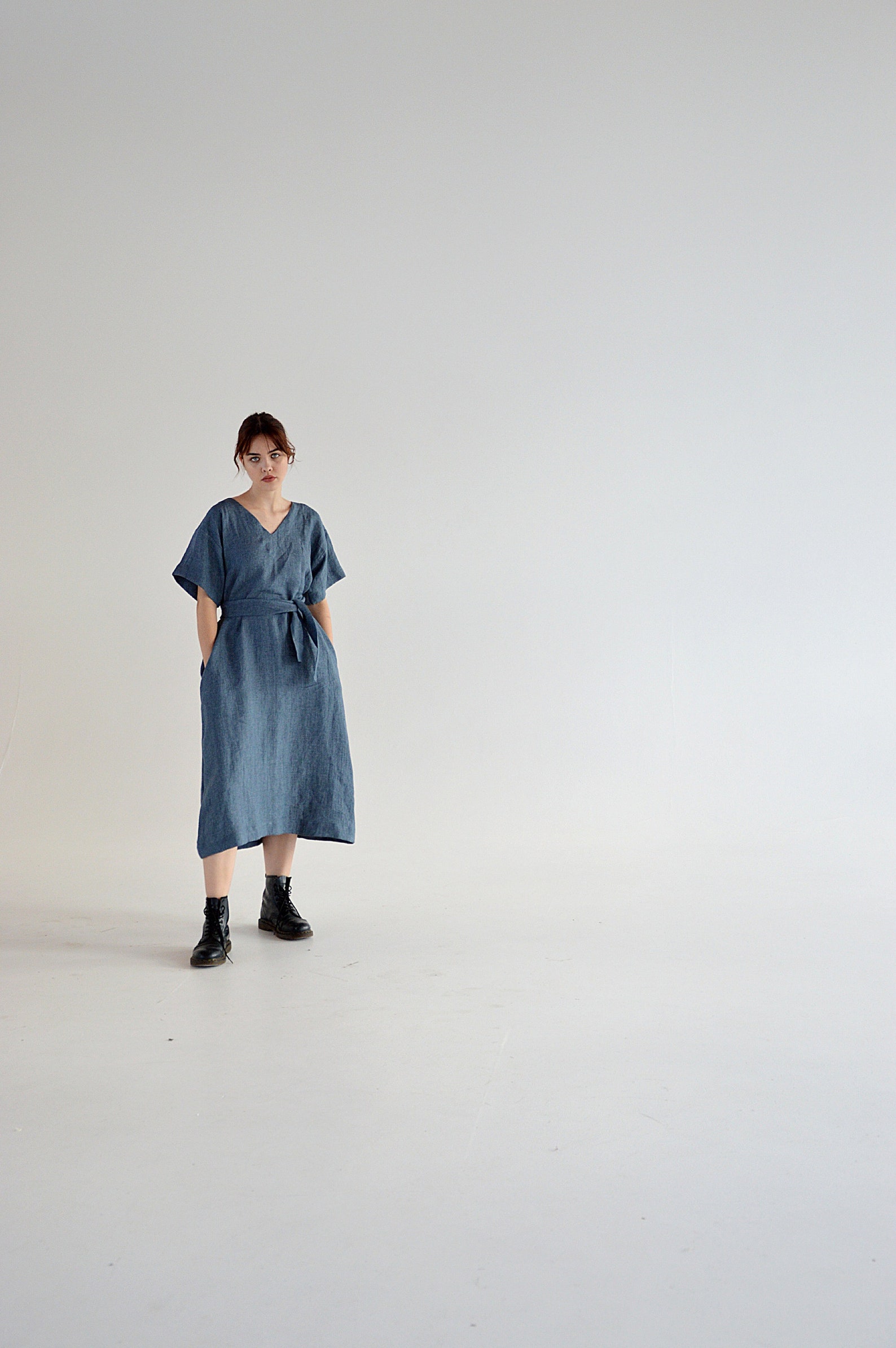 Denim Linen Dress / Woman's Linen Dress / Short Sleeve | Etsy