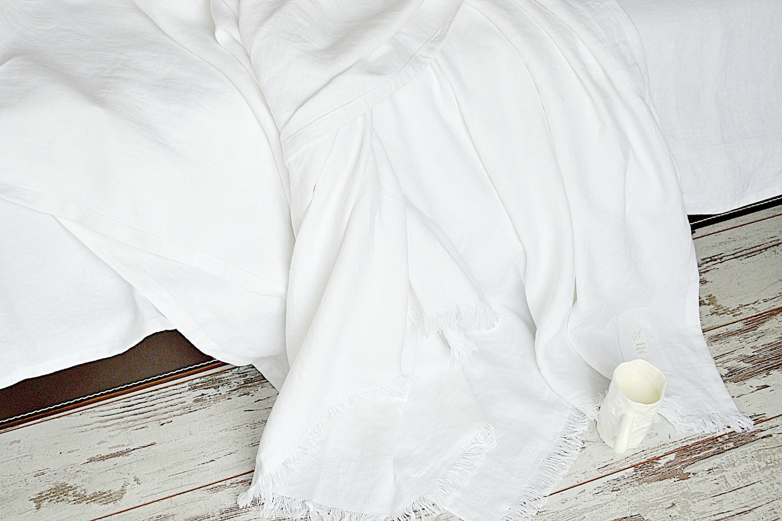 Linen Throw Set Pure White Throw Blanket and Two Pillow Cover | Etsy