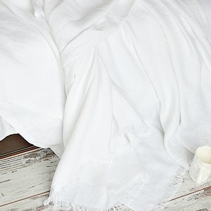 Linen Throw Set, Pure White Throw Blanket and Two Pillow Cover - Etsy