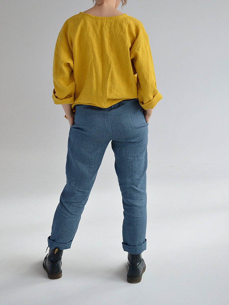 Denim linen pants / Linen pants with pockets / Long linen | Etsy