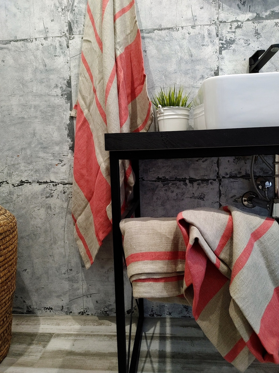 Linen Bath Sheet, Stonewashed Linen Bath Towels, Thick Striped Linen ...