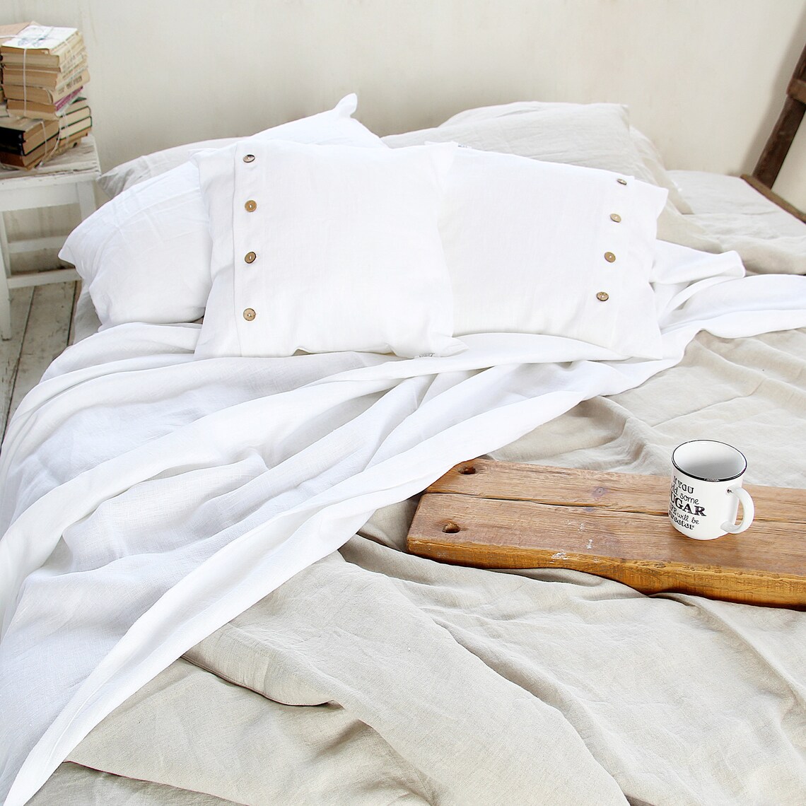 Linen Throw Blanket White Linen Throw Softened Linen Bed | Etsy