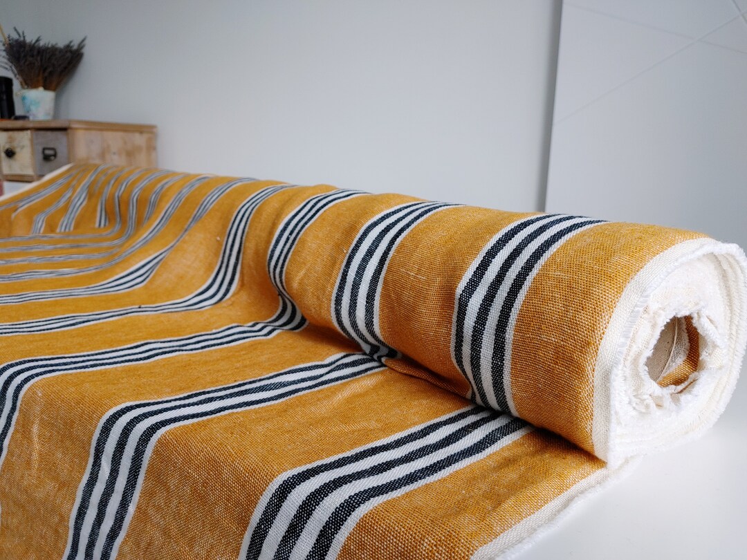 Striped Wide Linen Fabric, Thick Rustic Linen Fabric, 290 GSM Linen ...