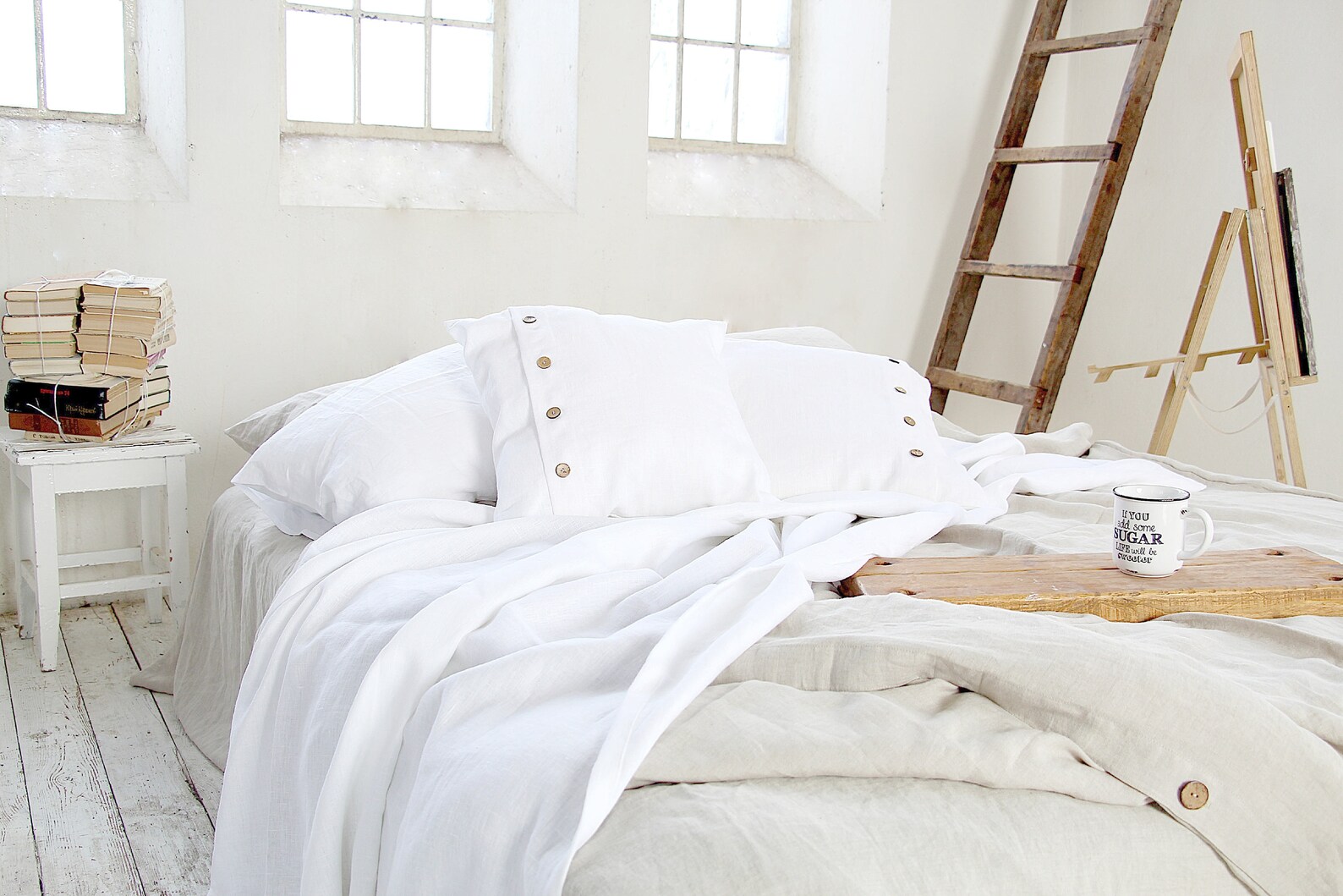 Linen Throw Blanket White Linen Throw Softened Linen Bed | Etsy