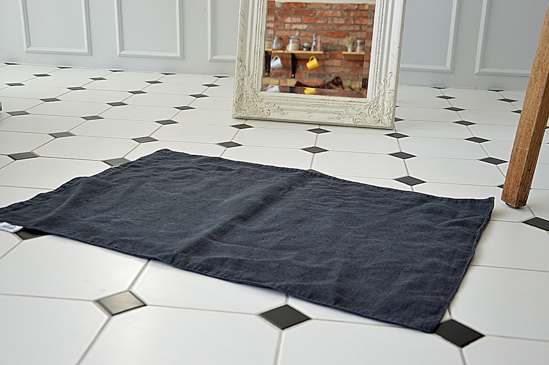Bath Linen Mat, Double-layered Feet Mat, Thick Linen Bath Mat Charcoal ...