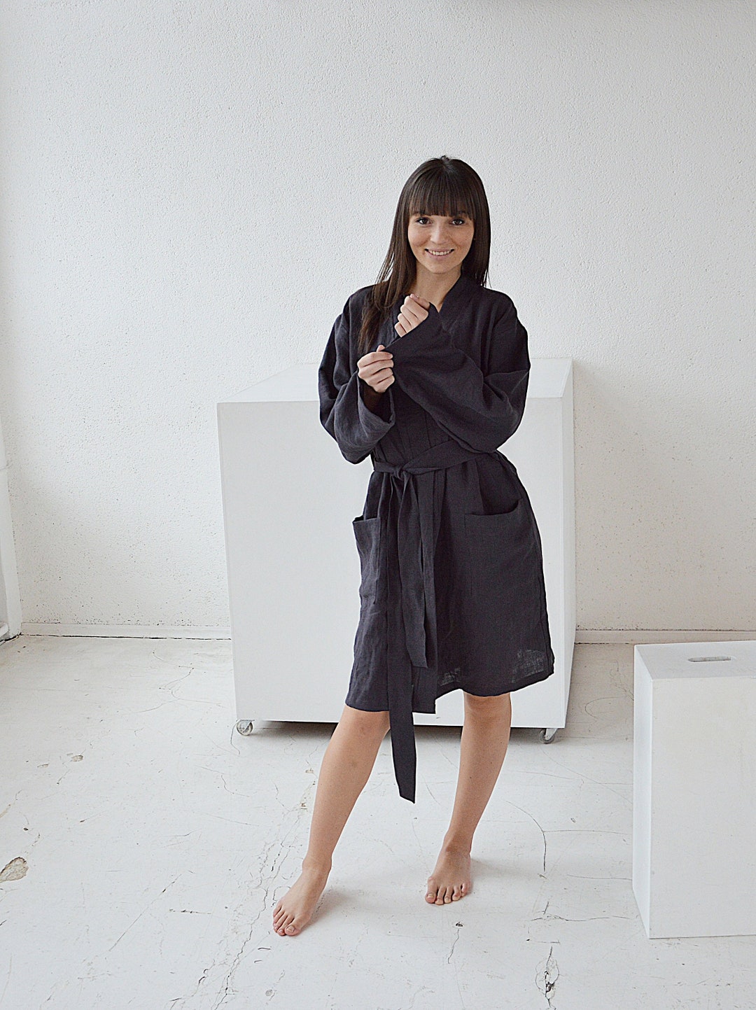 Linen Morning Robe, Woman's Linen Bathrobe, Linen Loungewear, Linen ...