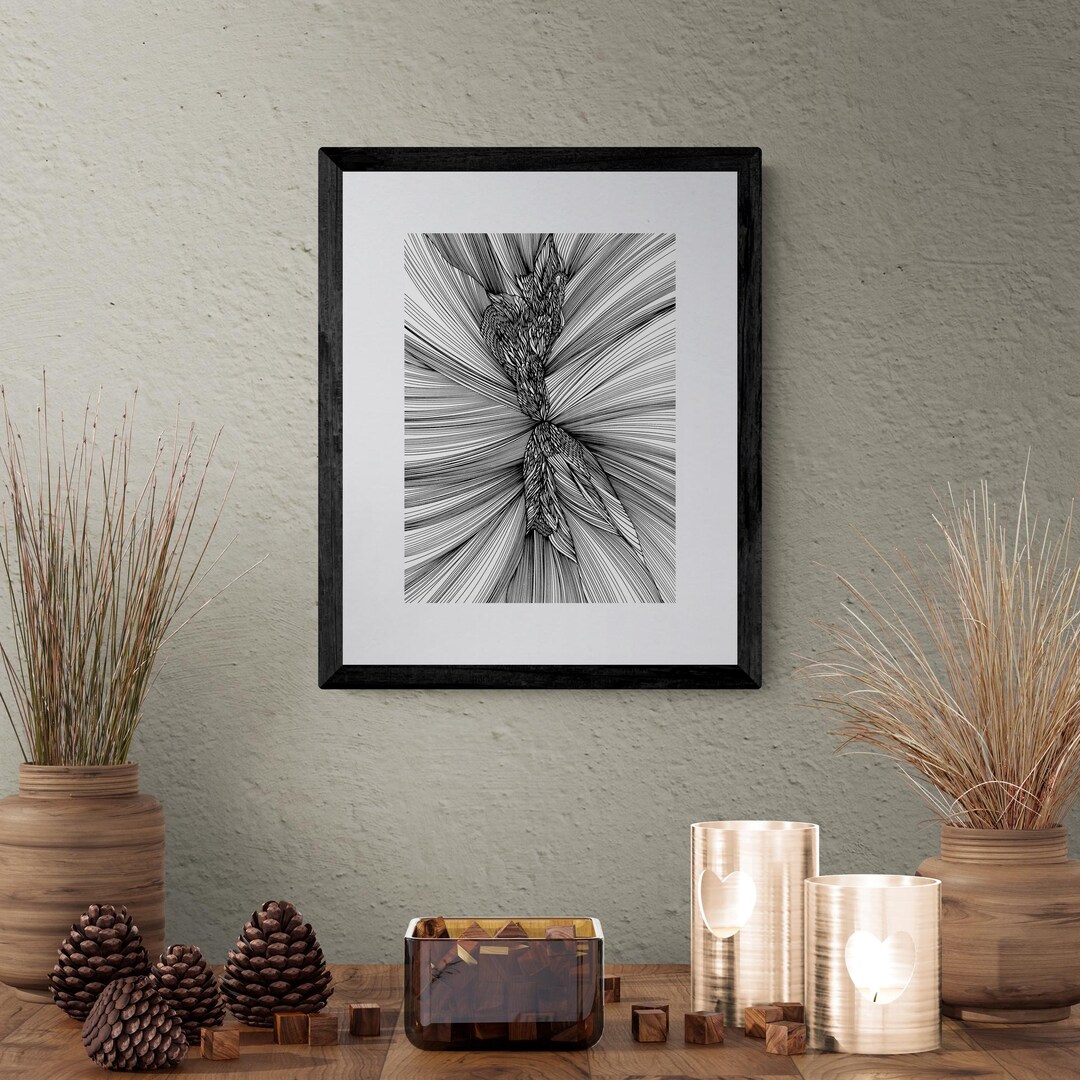 Black and White Abstract Pen and Ink Drawing on Heavy Weighted Bristol ...