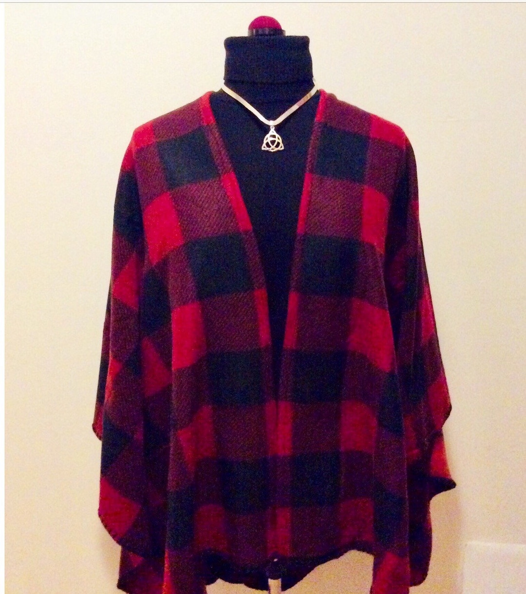 Buffalo Plaid Black and Red Plaid Fleece Ruana Poncho Wrap FREE ...