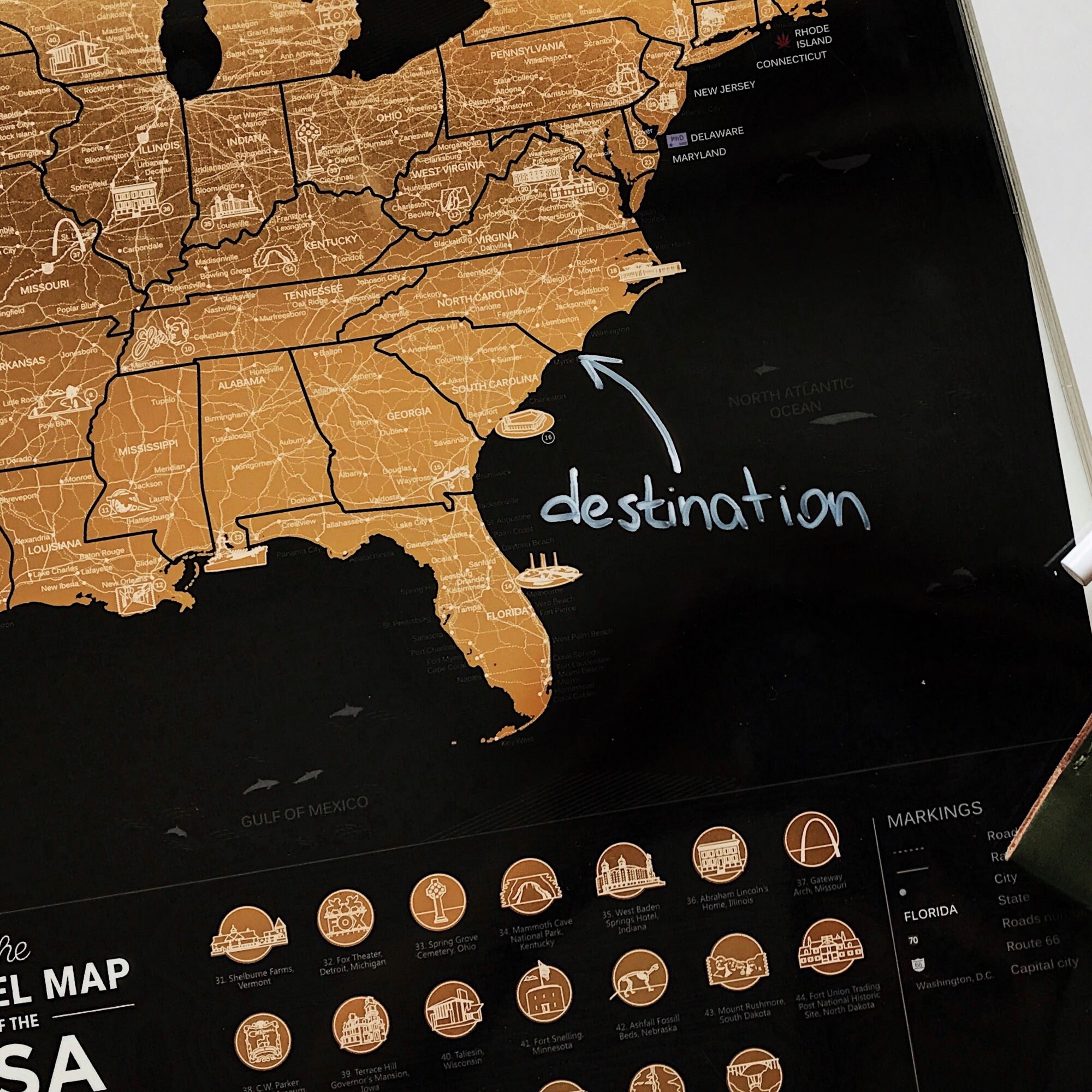 Detailed Scratchable USA Travel Map Printed on Flexible Vinyl Made in ...
