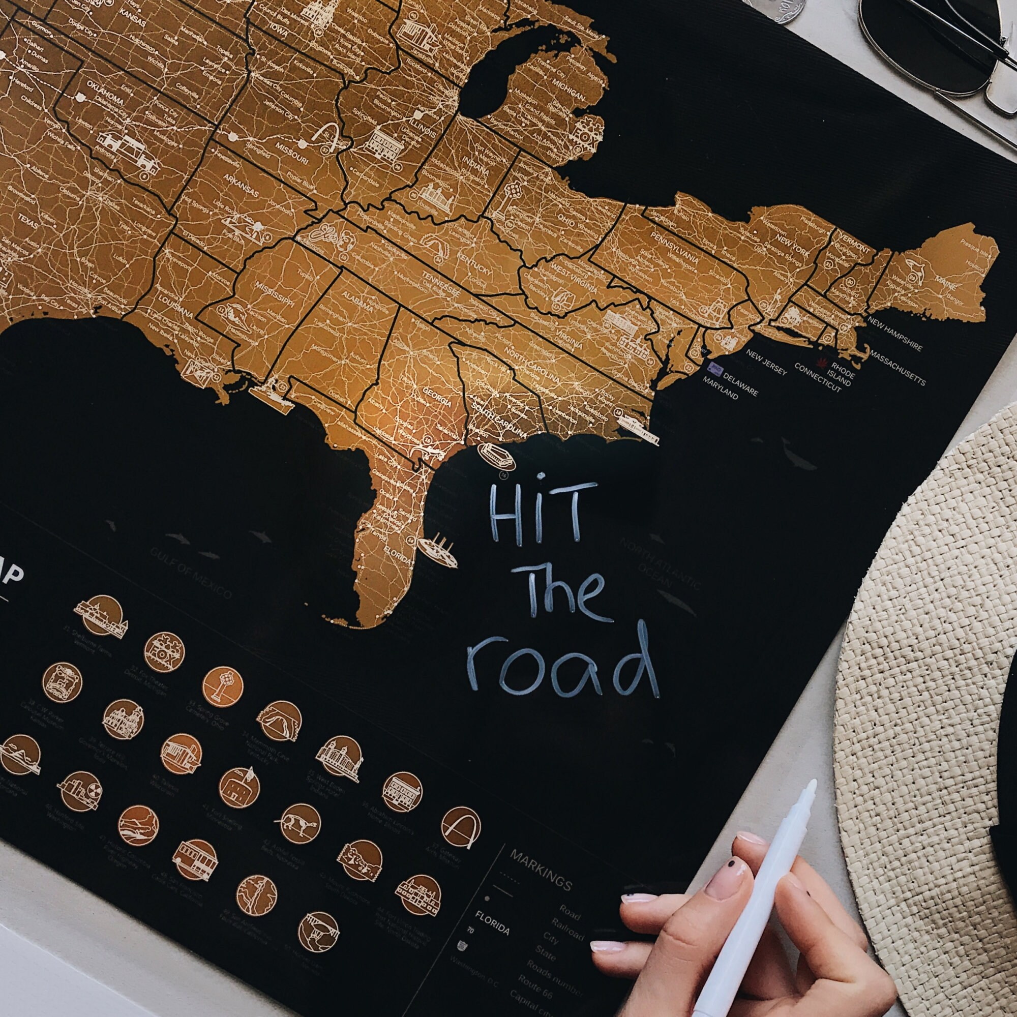 Detailed Scratchable USA Travel Map Printed on Flexible Vinyl Made in ...