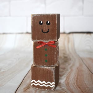 Set/3 Gingerbread Man 1.5" Squares Wood Block Sitter - Tiered Tray ...