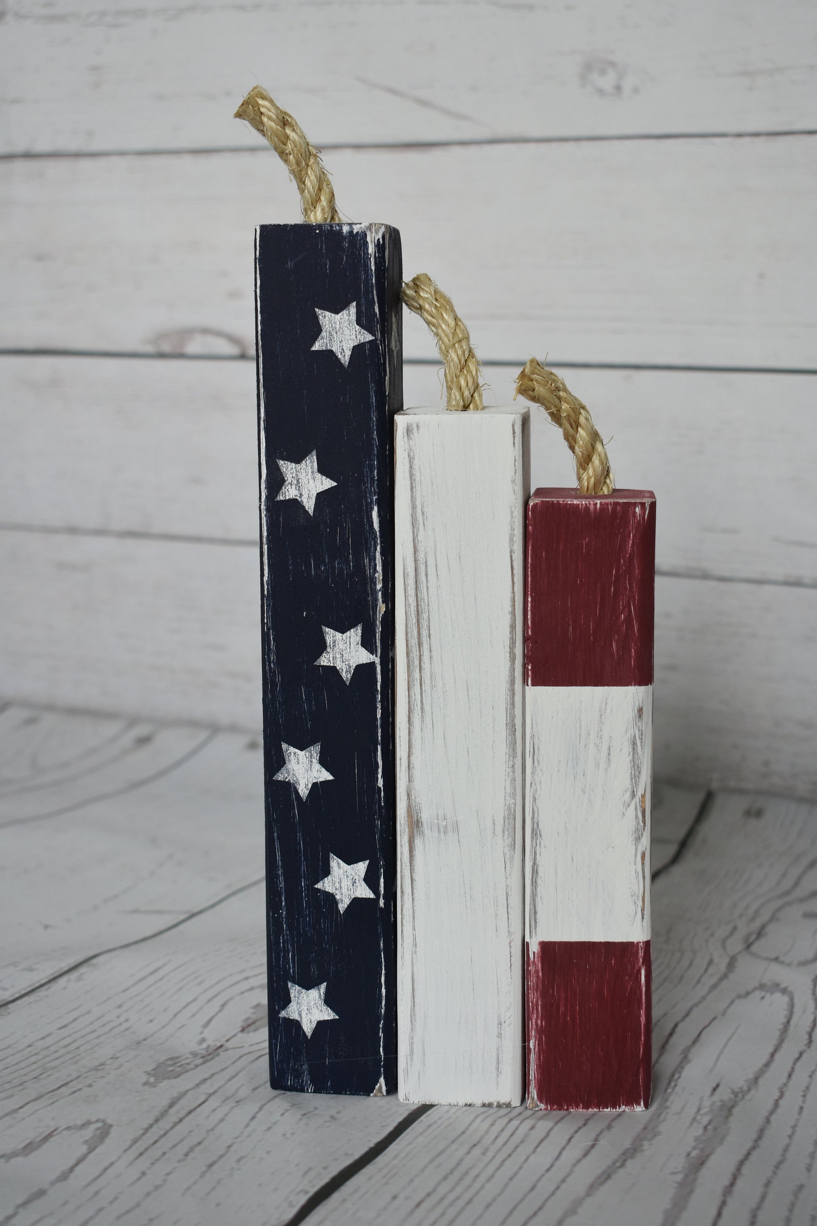 Set/3 Patriotic USA Wood Firecrackers Fireworks Home Decor | Etsy