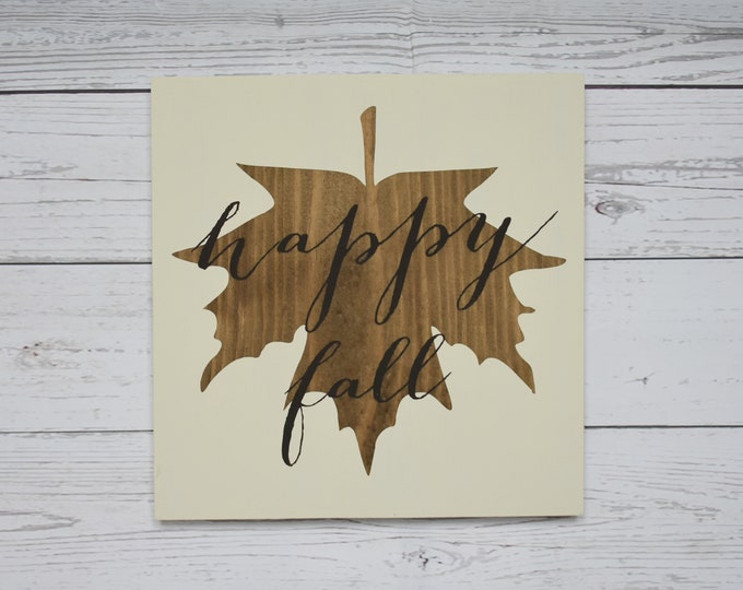 Happy Fall Sign, Wood Fall Sign, Wooden Sign, Fall Maple Leaf, Wood ...