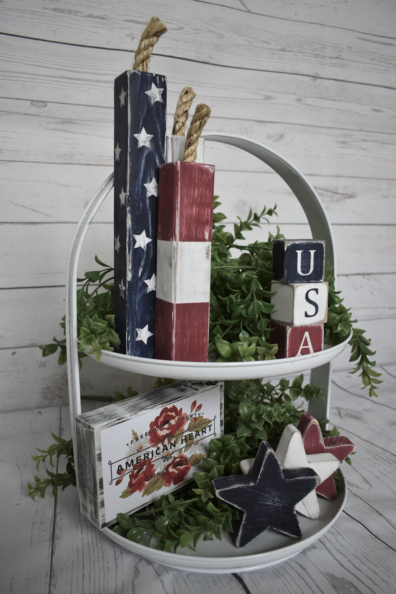 Set/3 Patriotic USA Wood Firecrackers Fireworks Home Decor | Etsy