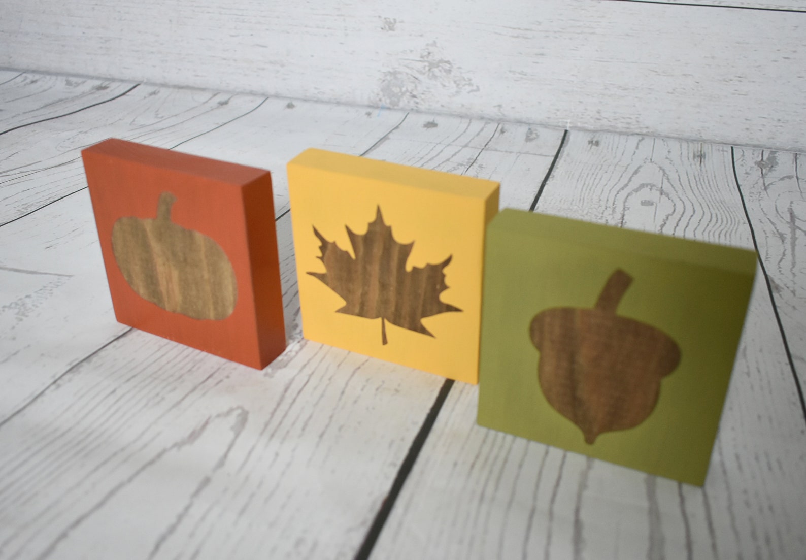 Set/3 Fall Shelf Sitter, Fall Pumpkin, Maple Leaf, Wood Acorn, Wood ...