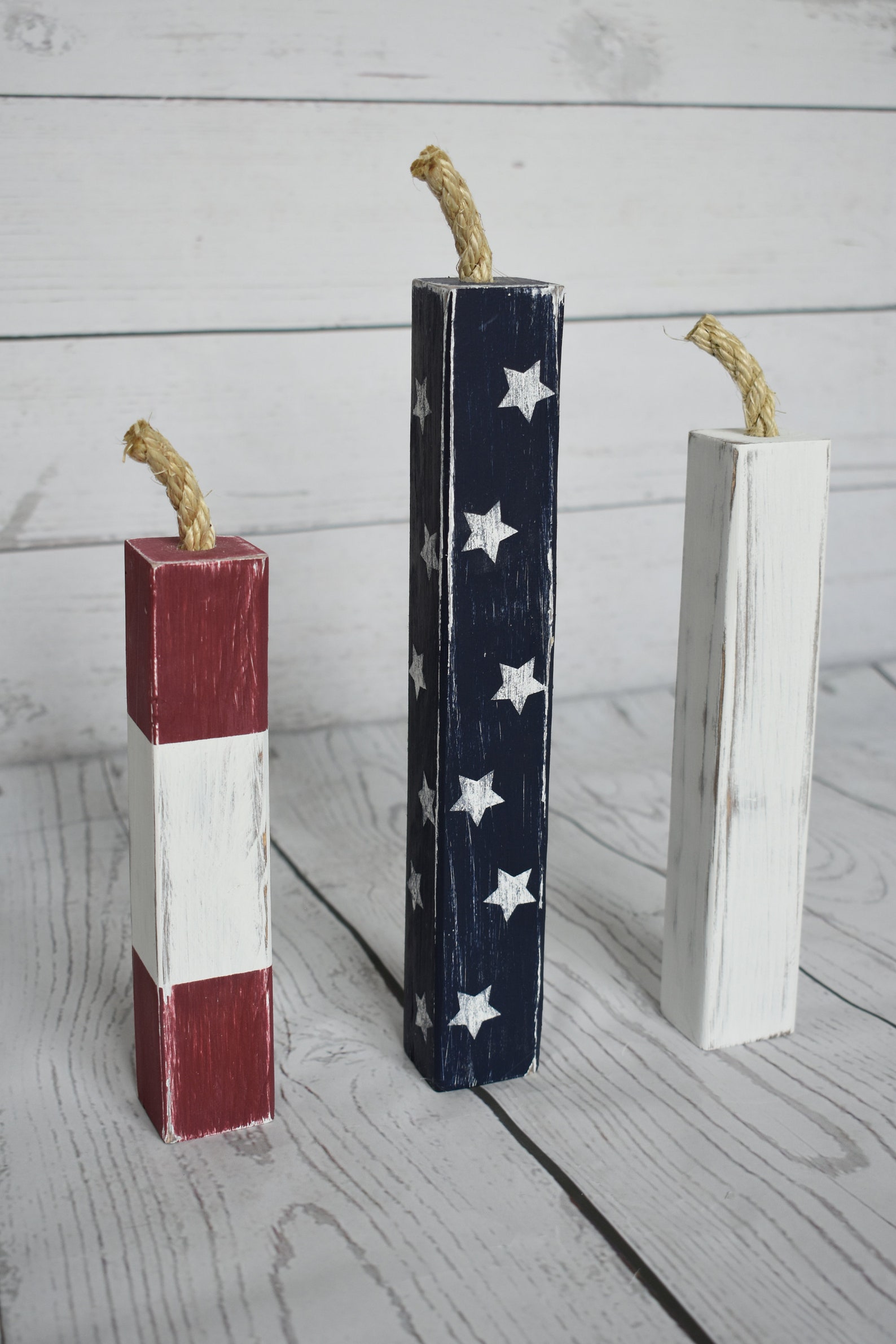 Set/3 Patriotic USA Wood Firecrackers Fireworks Home Decor | Etsy