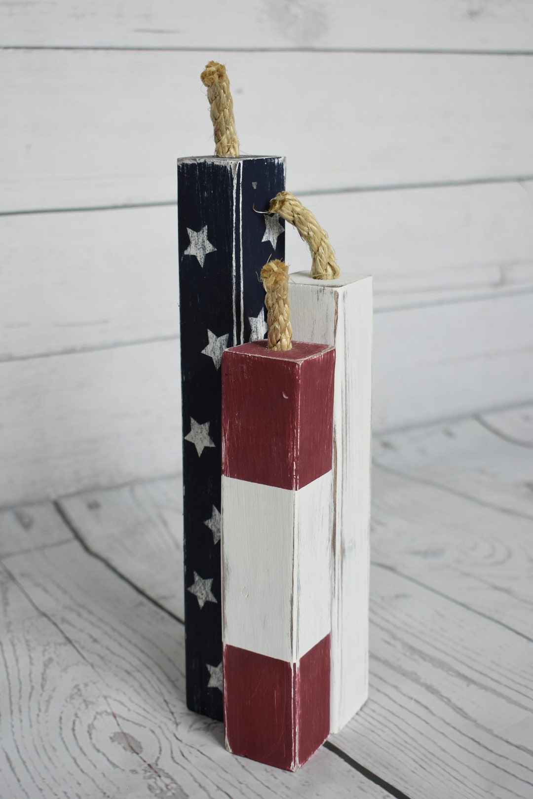 Set/3 Patriotic USA Wood Firecrackers, Fireworks, Home Decor, Summer ...