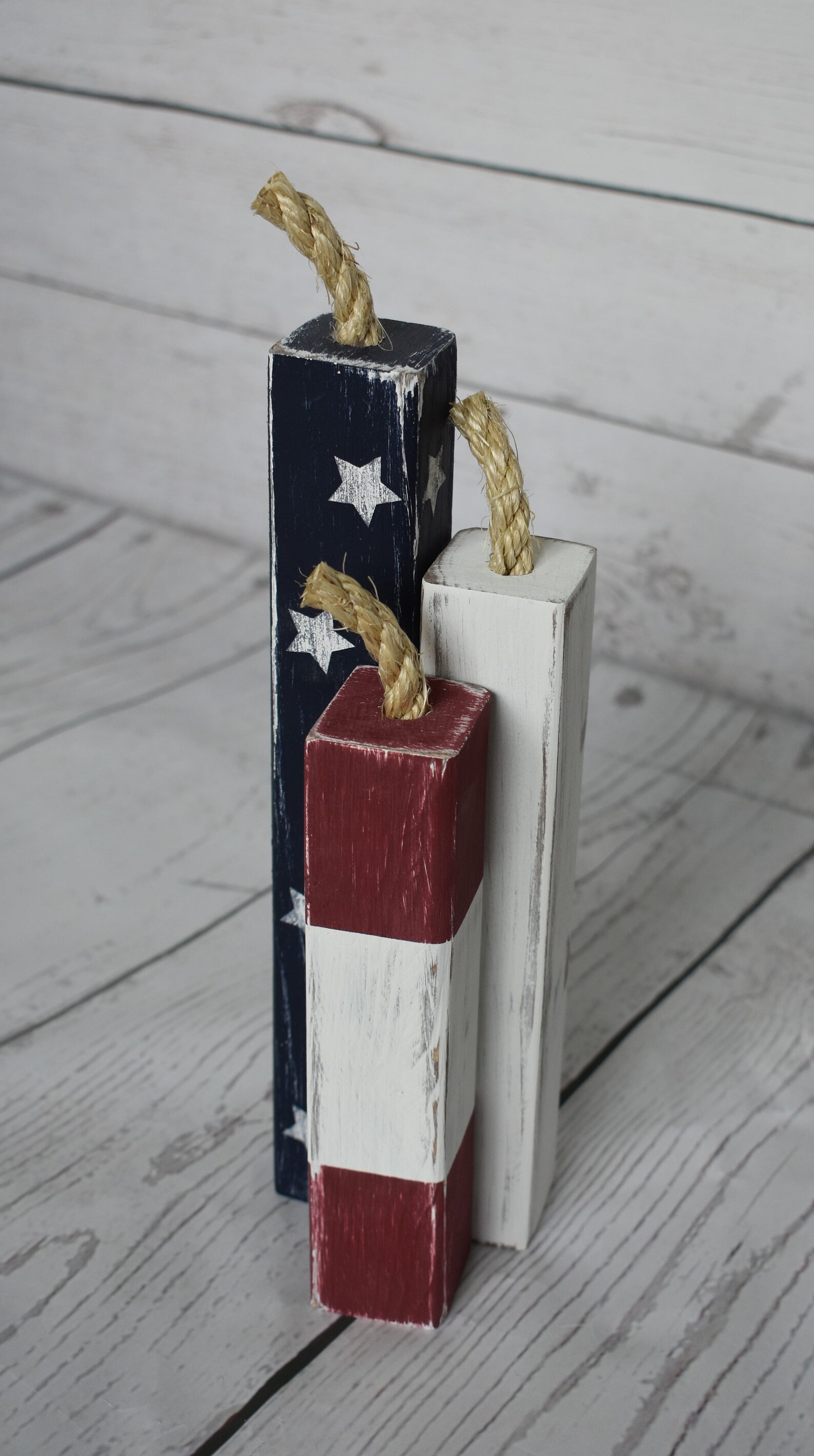 Set/3 Patriotic USA Wood Firecrackers Fireworks Home Decor | Etsy