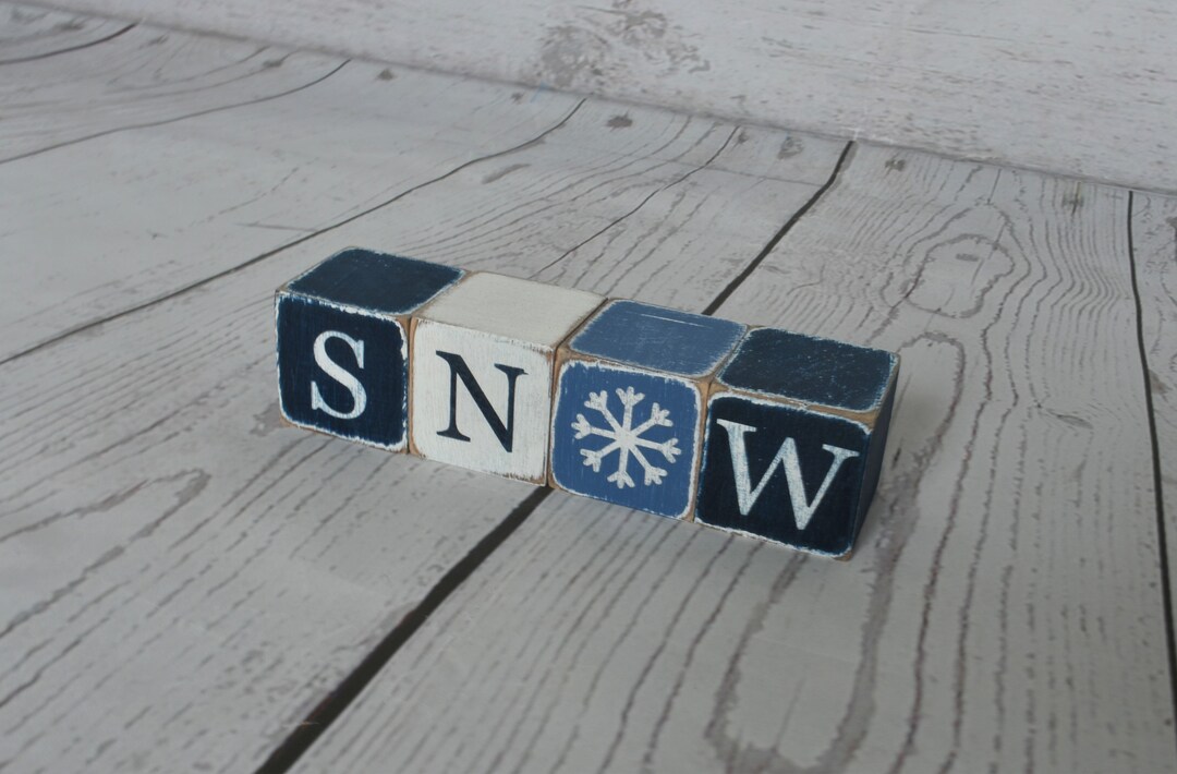 Set/4 Snow Christmas 1.5" Square Wood Block Sitter, Tiered Tray, Home ...
