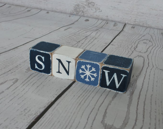 Set/4 Snow Christmas 1.5 Square Wood Block Sitter, Tiered Tray, Home ...