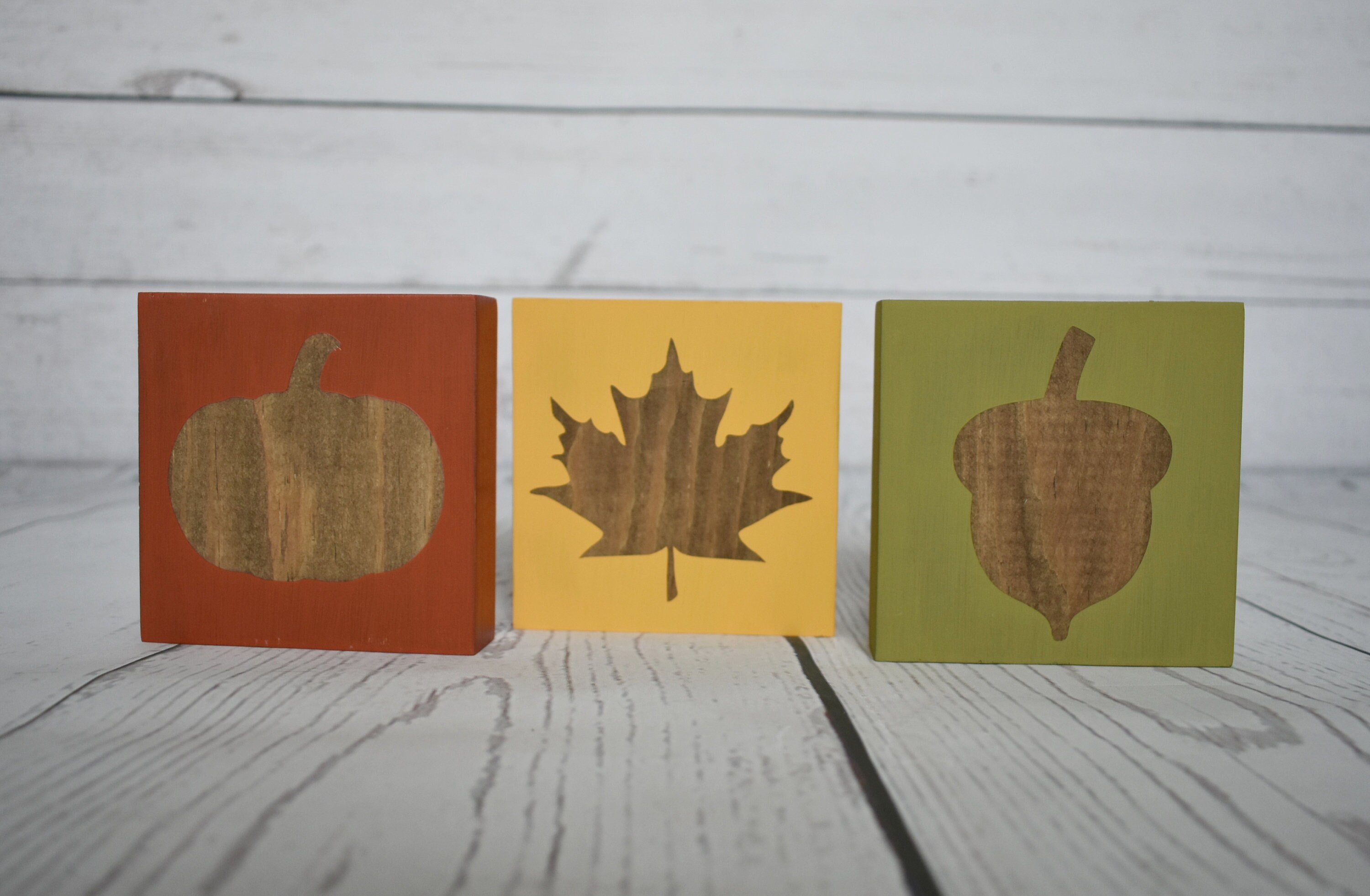 Set/3 Fall Shelf Sitter, Fall Pumpkin, Maple Leaf, Wood Acorn, Wood ...