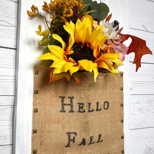 Fall Burlap Pocket Floral Sign - Fall Decor - Fall Floral Decor - Hello ...