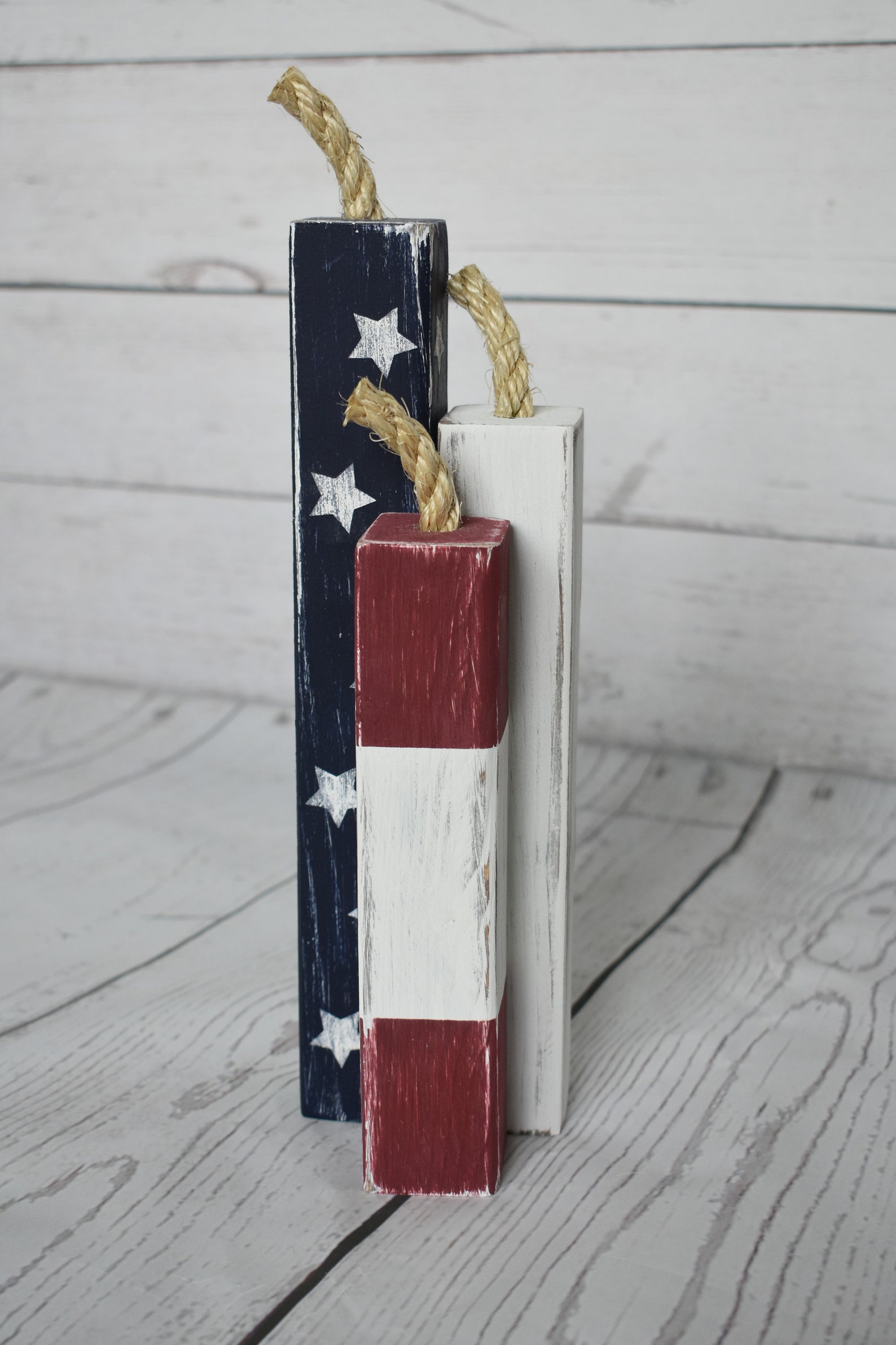 Set/3 Patriotic USA Wood Firecrackers Fireworks Home Decor | Etsy