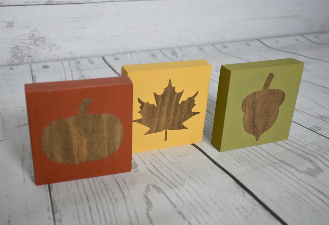 Set/3 Fall Shelf Sitter, Fall Pumpkin, Maple Leaf, Wood Acorn, Wood ...