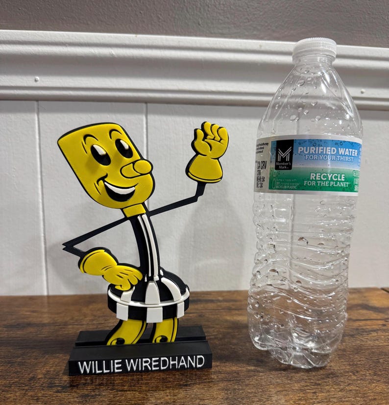 Willie Wiredhand Figure on Stand Retro Electric Mascot 3D Printed ...