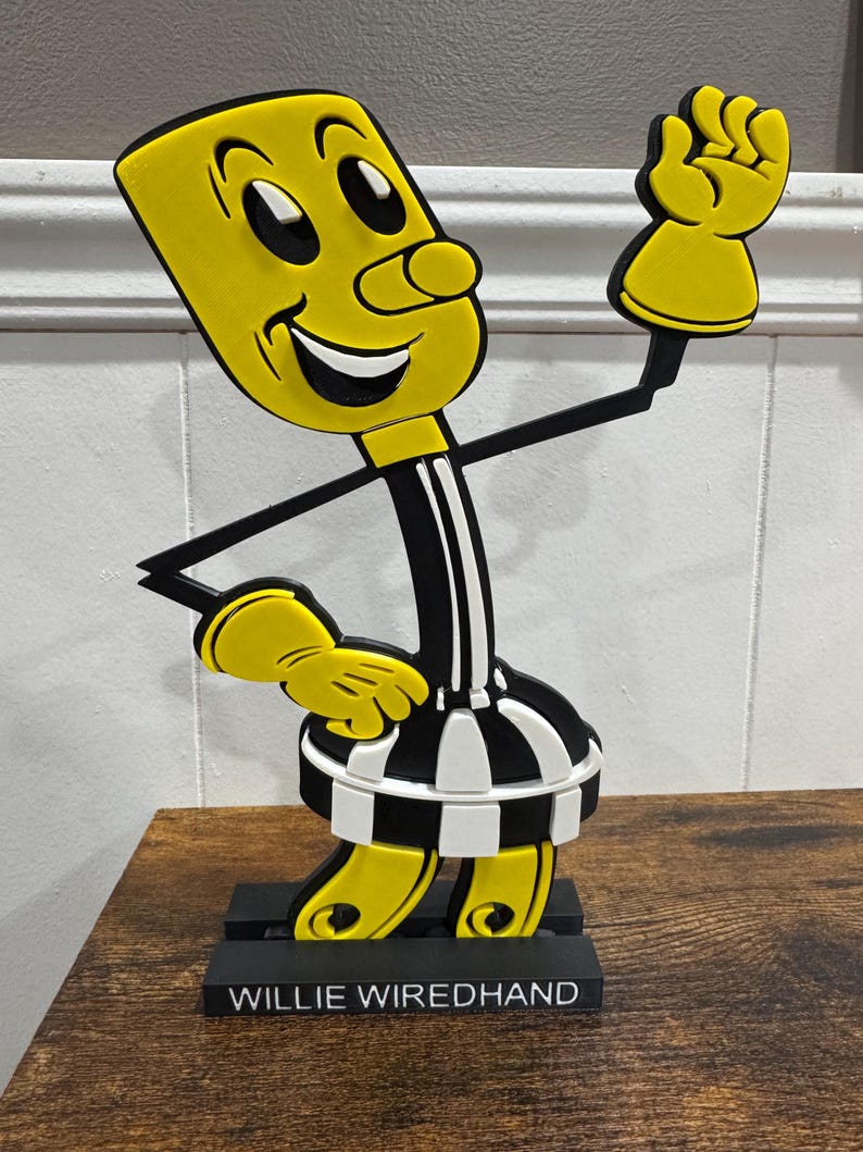 Willie Wiredhand Figure on Stand Retro Electric Mascot 3D Printed ...