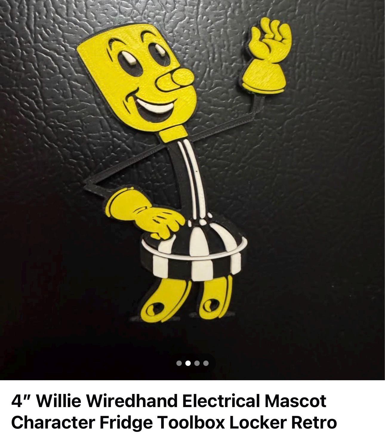 Willie Wiredhand Figure on Stand Retro Electric Mascot 3D Printed ...