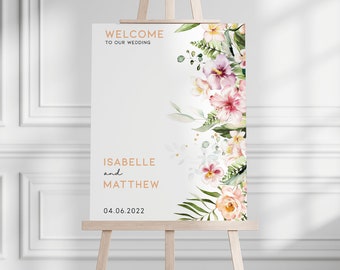 Illustrated Floral Welcome Wedding Sign Personalised - Etsy UK